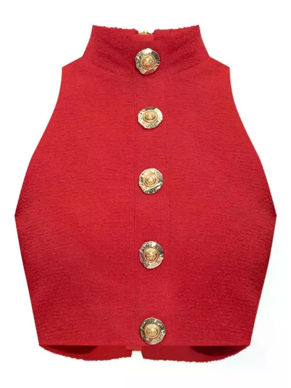 Balmain High-neck Button-detail Top