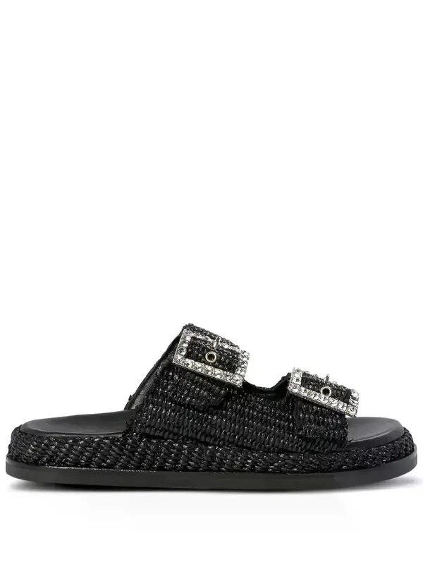 ALIBI Double-buckle Flat Sandals - Black