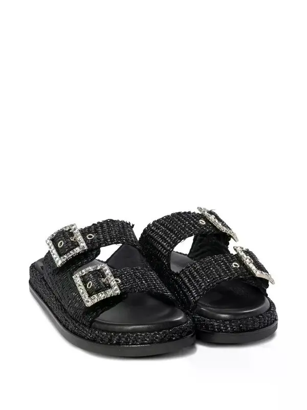 ALIBI Double-buckle Flat Sandals - Black
