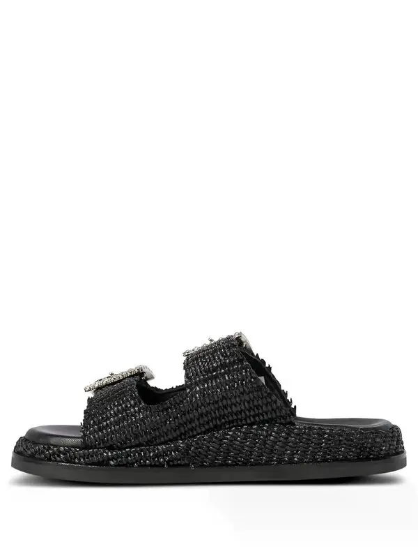 ALIBI Double-buckle Flat Sandals - Black