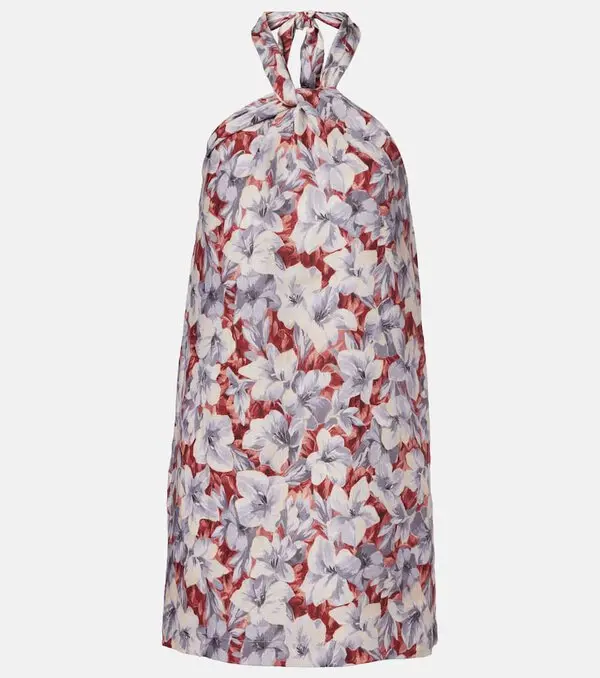 Posse Luna Floral Halterneck Linen Minidress - Multicoloured
