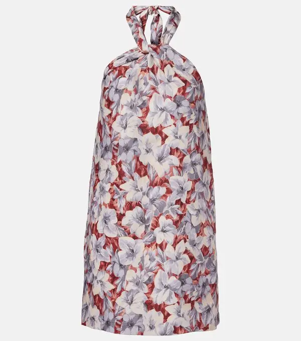 Posse Luna Floral Halterneck Linen Minidress - Multicoloured