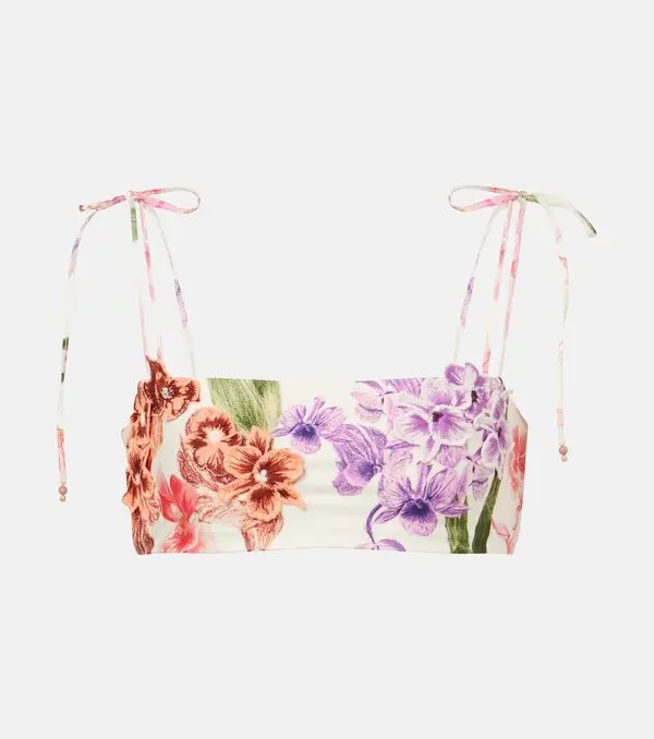 Agua Bendita Floral-appliqué Bikini Top - Multicoloured