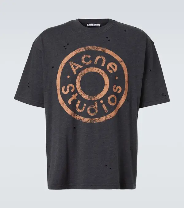 Acne Studios Logo Distressed Cotton-Blend Jersey T-Shirt In Black