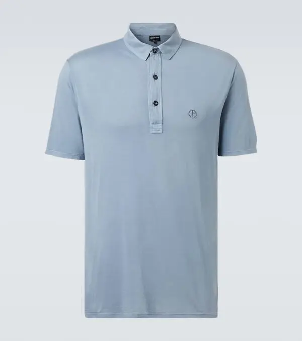 Giorgio Armani Silk And Cotton Polo Shirt - Blue