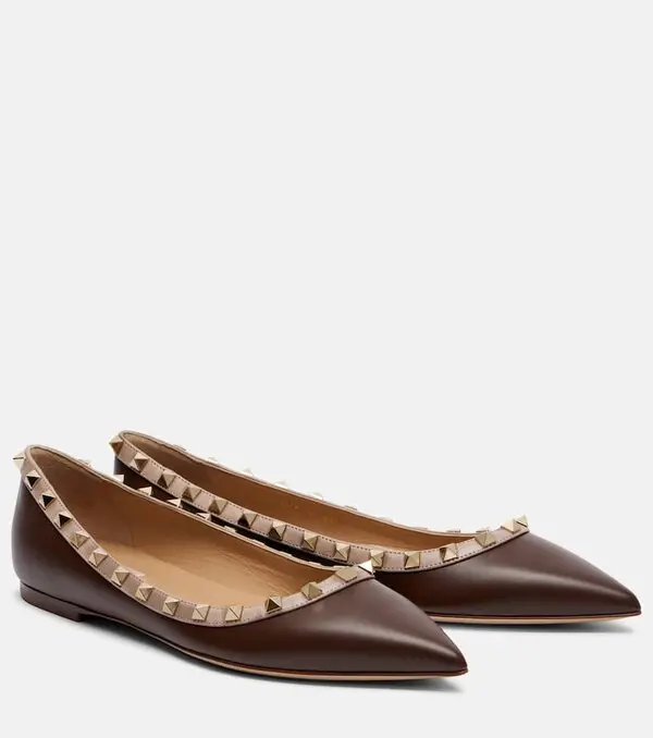 Valentino Garavani Rockstud Leather Ballet Flats - Brown
