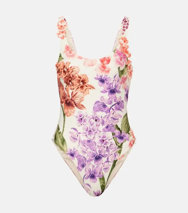 Agua Bendita Floral-appliqué Swimsuit - Multicoloured
