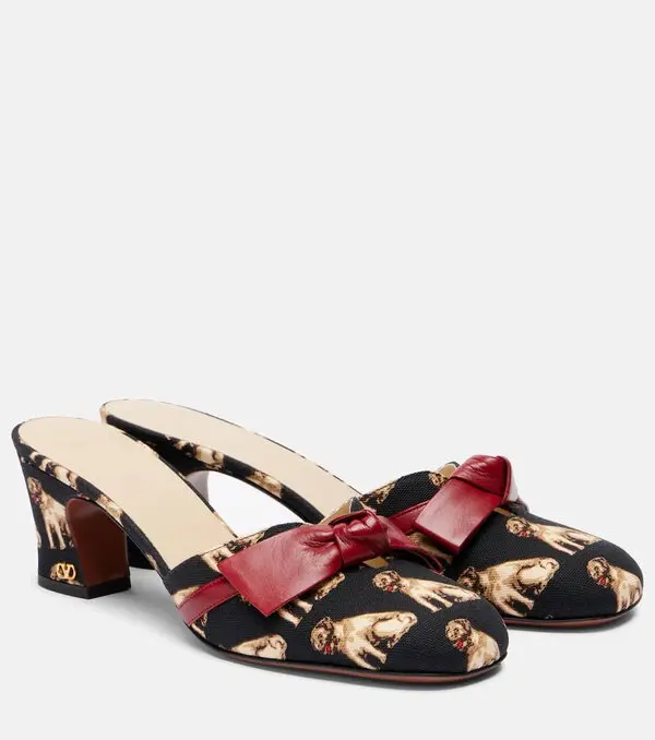 Valentino Garavani Knotty 60 Printed Leather Mules - Black