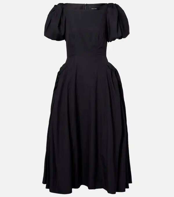 Simone Rocha Puff Sleeve Cotton Poplin Midi Dress - Black