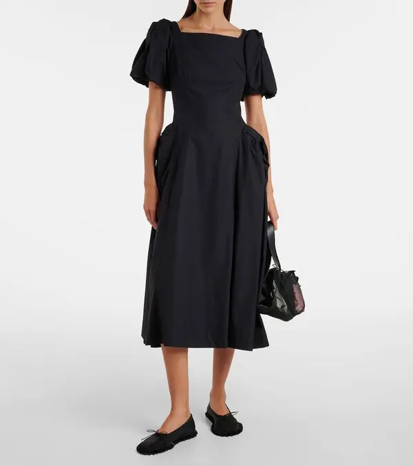 Simone Rocha Puff-sleeve Cotton Poplin Midi Dress - Black