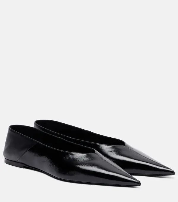 Saint Laurent Carolyn Leather Ballet Flats - Black