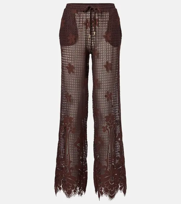 Melissa Odabash Etta Cotton-blend Lace Wide-leg Pants - Brown