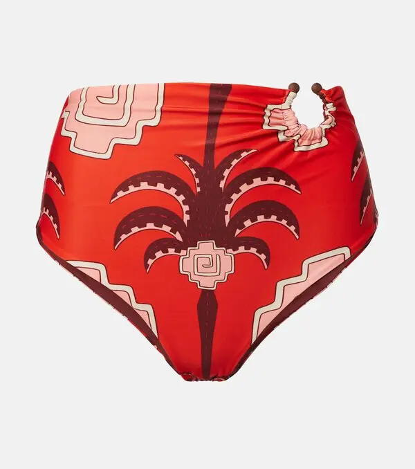 Johanna Ortiz Taita Printed High-rise Bikini Bottoms - Red