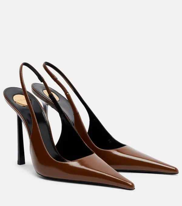Saint Laurent Vendome 110 Leather Slingback Pumps - Brown