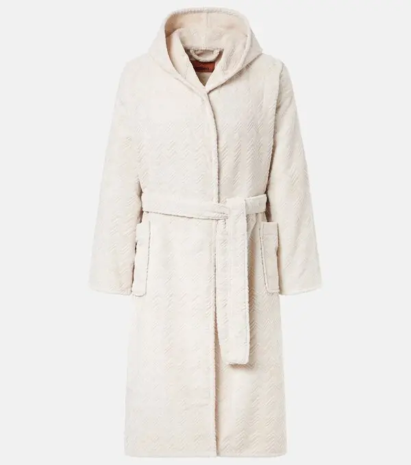 Missoni Chalk Zigzag Cotton Terry Bathrobe - Beige