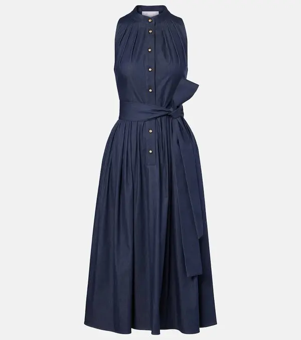 Carolina Herrera Gathered Cotton-blend Midi Dress - Blue