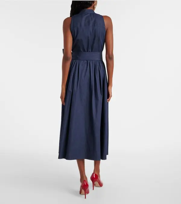 Carolina Herrera Gathered Cotton-blend Midi Dress - Blue