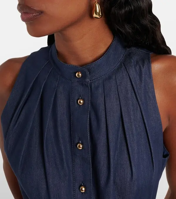 Carolina Herrera Gathered Cotton-blend Midi Dress - Blue