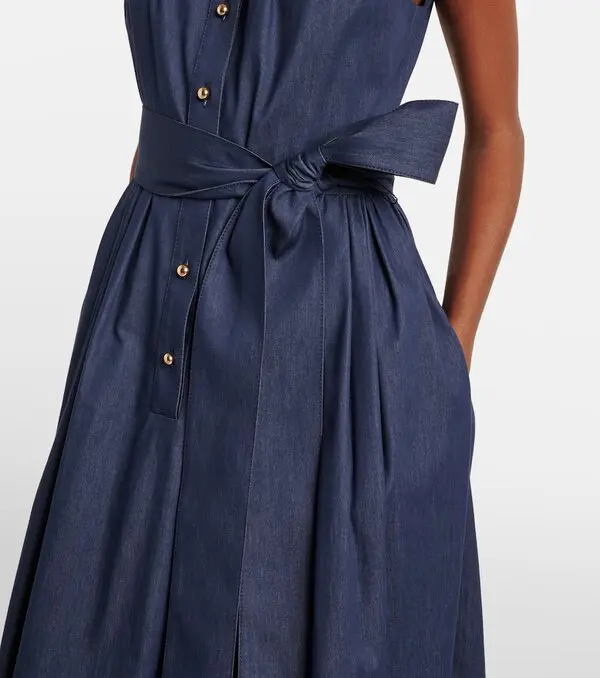 Carolina Herrera Gathered Cotton-blend Midi Dress - Blue