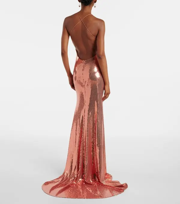 Alex Perry Open-back Sequined Gown - Orange