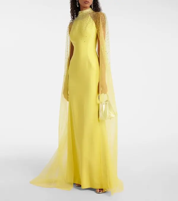 Jenny Packham Limelight Caped Embellished Gown