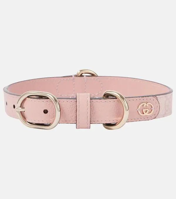Gucci Gg Leather-trimmed Dog Collar - Pink