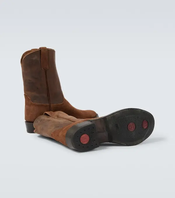 Ralph Lauren Suede And Leather Cowboy Boots