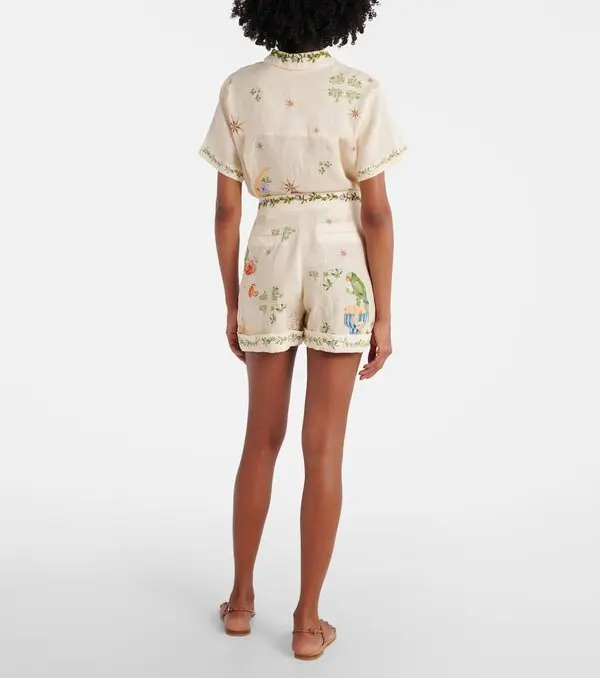 Agua Bendita Rommy Floral Linen Bermuda Shorts - Beige