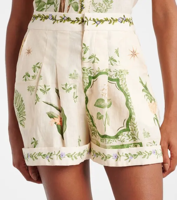 Agua Bendita Rommy Floral Linen Bermuda Shorts - Beige