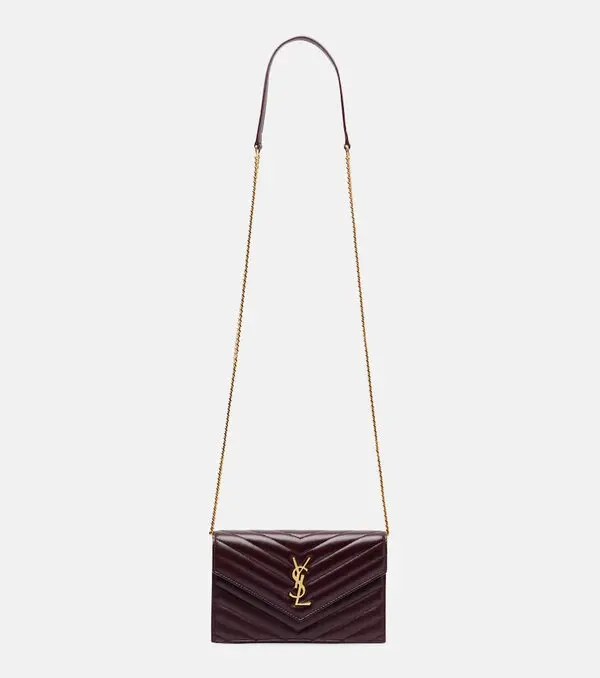 Saint Laurent Cassandre Envelope Leather Wallet On Chain - Burgundy