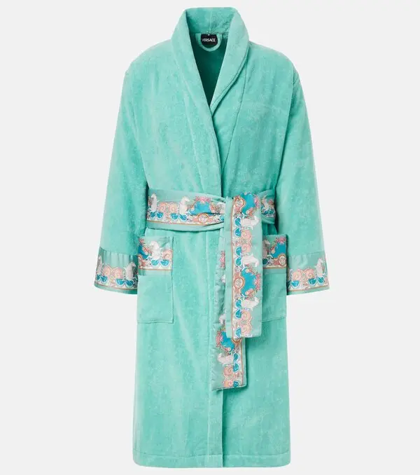 Versace Coral Theatre Cotton Terry Bathrobe - Green