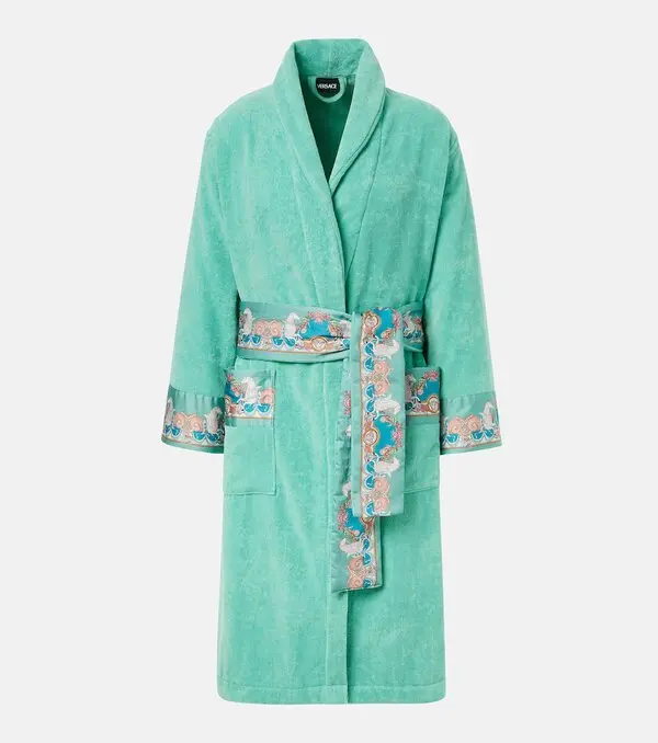 Versace Coral Theatre Cotton Terry Bathrobe - Green