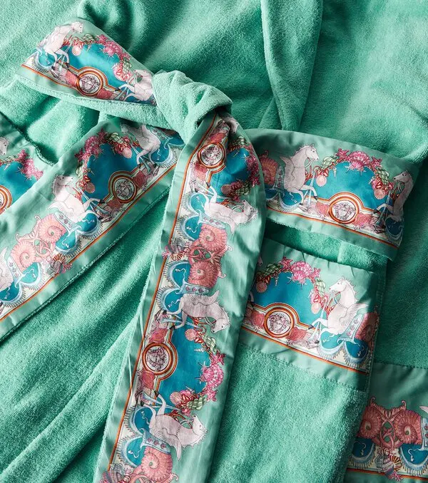 Versace Coral Theatre Cotton Terry Bathrobe - Green