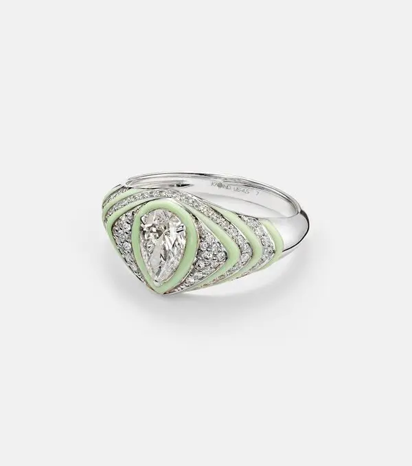 KAMYEN 18kt White Gold, Enamel And Diamond Pinky Ring - Silver