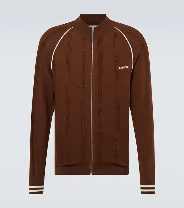 Miu Miu Logo Cotton-blend Zip-up Cardigan