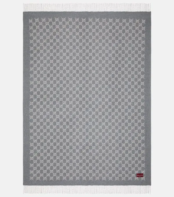 Gucci Gg Wool And Cashmere Blanket - Grey