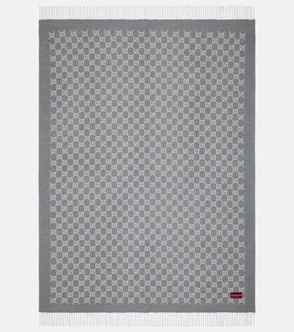 Gucci Gg Wool And Cashmere Blanket - Grey