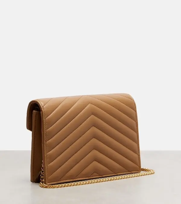 Saint Laurent Cassandre Envelope Matelassé Leather Wallet On Chain - Beige