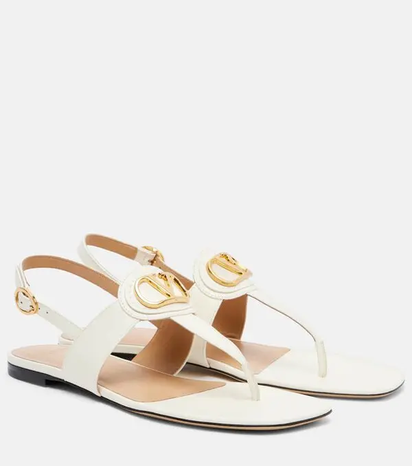 Valentino Garavani Vlogo Signature Leather Thong Sandals - White