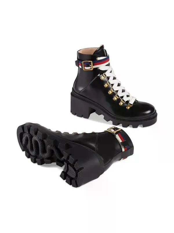 Gucci Leather Ankle Boots With Sylvie Web Detail