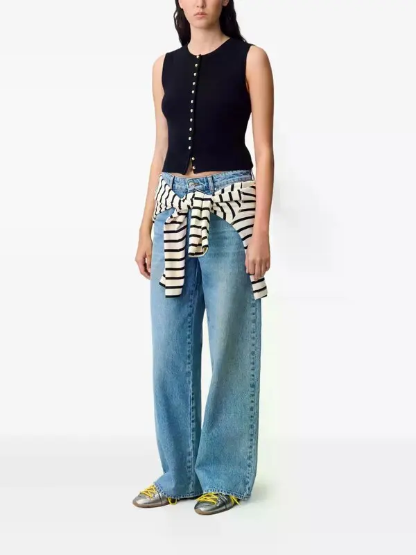 Claudie Pierlot Sleeveless Button-up Knitted Top With Gold Hemisphere Buttons
