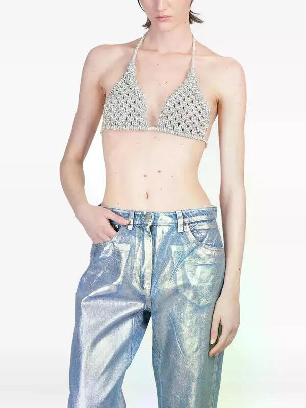 HIBOURAMA Rhinestone-embellished Top - Silver