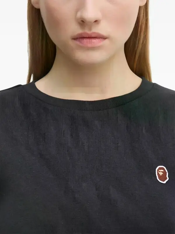 A BATHING APE Logo-embroidered Cropped T-shirt - Black