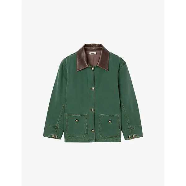 Sandro Contrast-collar Cotton Jacket - Dark Green