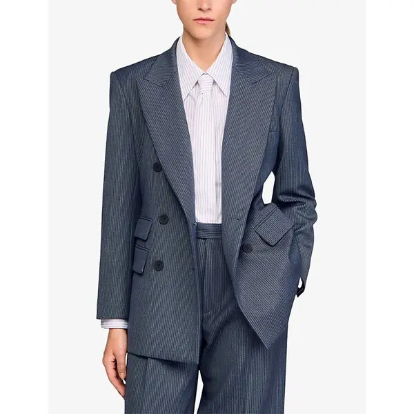 Sandro Striped Peak-lapel Double-breasted Blazer