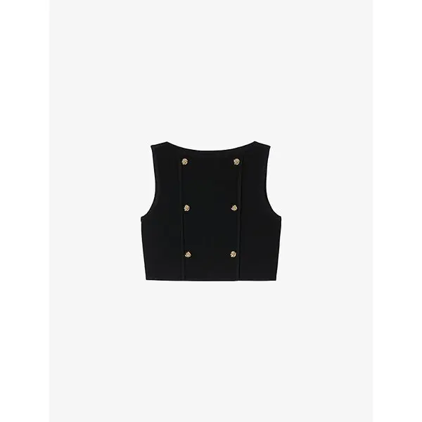 Sandro Button-embellished Cropped Knit Top