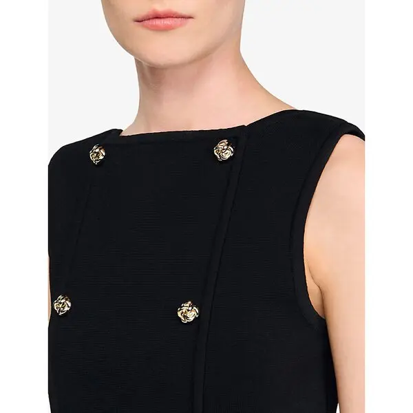Sandro Button-embellished Cropped Knit Top