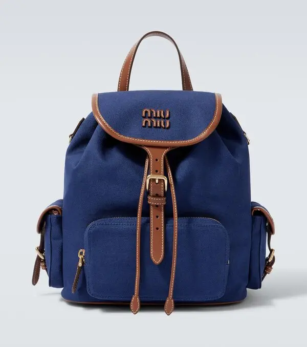 Miu Miu Leather-trimmed Canvas Backpack - Blue