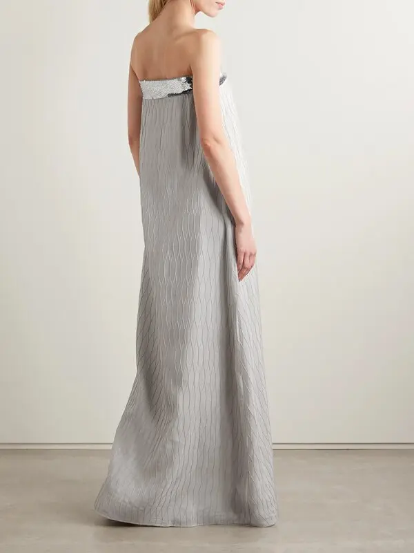 DIMA AYAD Strapless Sequin-embellished Cloqué Gown