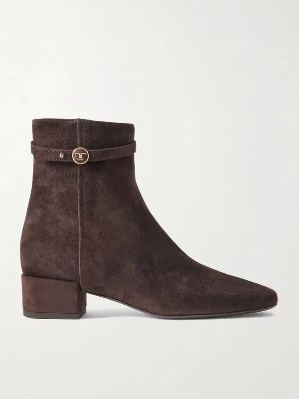 TOD'S Embellished Suede Ankle Boots - Brown